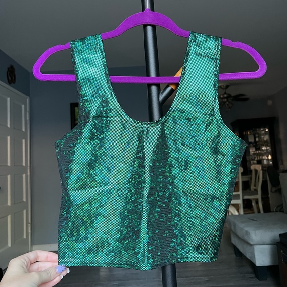 Tops | Green Holographic Crop Top | Poshmark